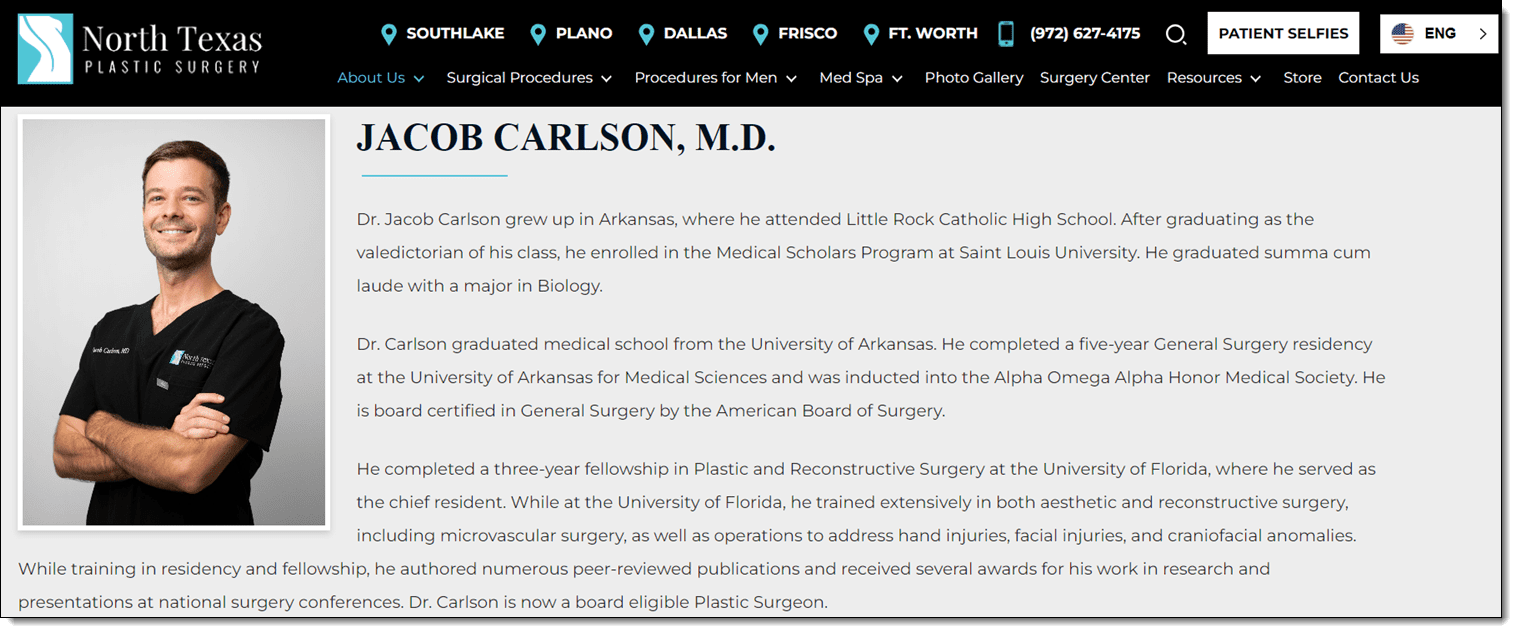 Meet Dr. Jacob Carlson of North Texas Plastic Surgery in Dallas, Texas ...