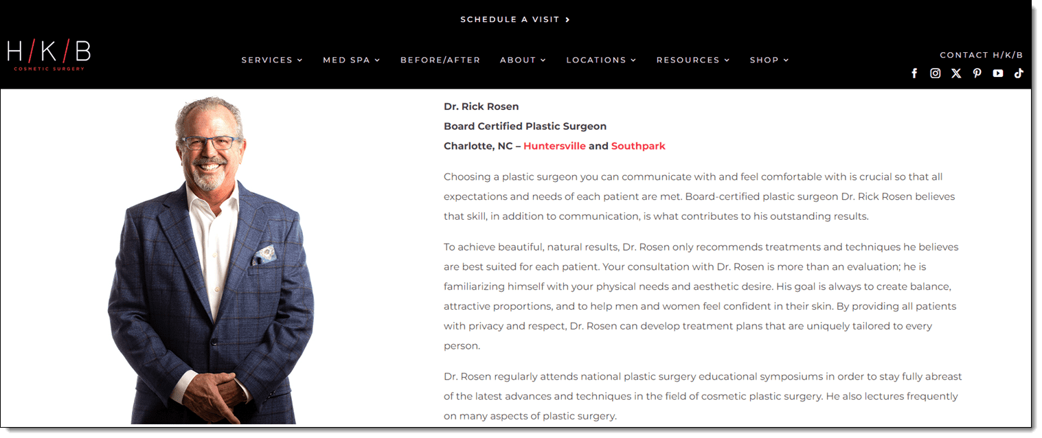 Meet Dr. Rick Rosen of H/K/B Cosmetic Surgery in Charlotte, North Carolina - Doctor Marketing, MD™