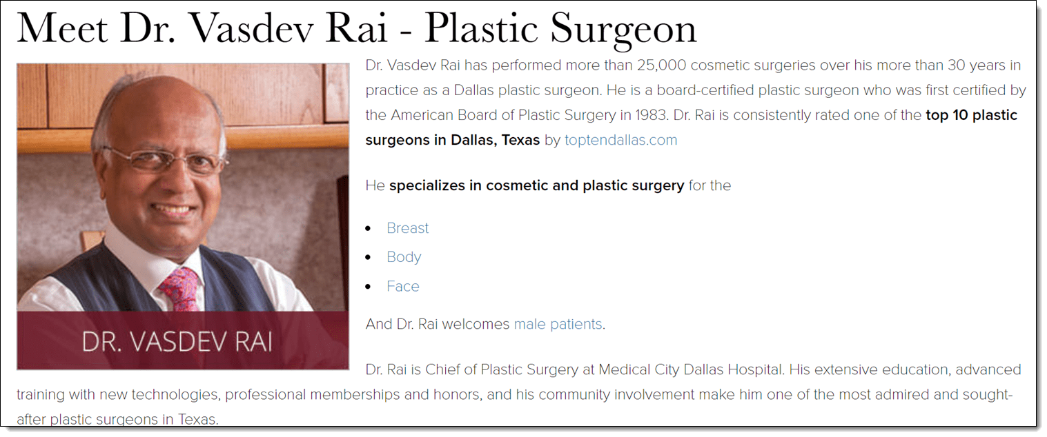 Meet Dr. Vasdev Rai of Cosmetic Surgical Center in Dallas, Texas ...